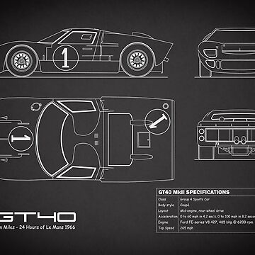 "The GT40 Blueprint in Black" Photographic Print for Sale by rogue ...