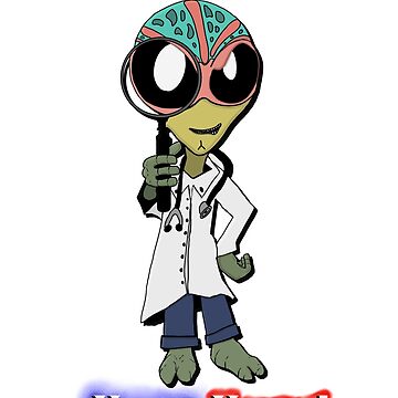 "Resident alien caricature drawing with magnifying glass " Sticker for ...