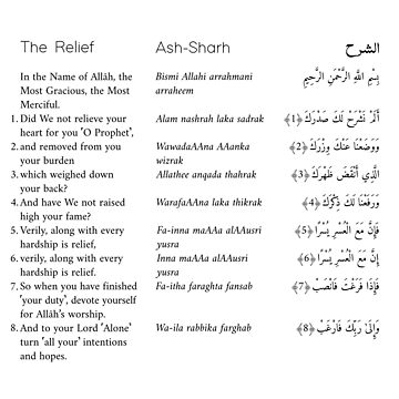 "Surah Ash-Sharh, The Relief Surah, Islam Quran Arabic Transliteration ...