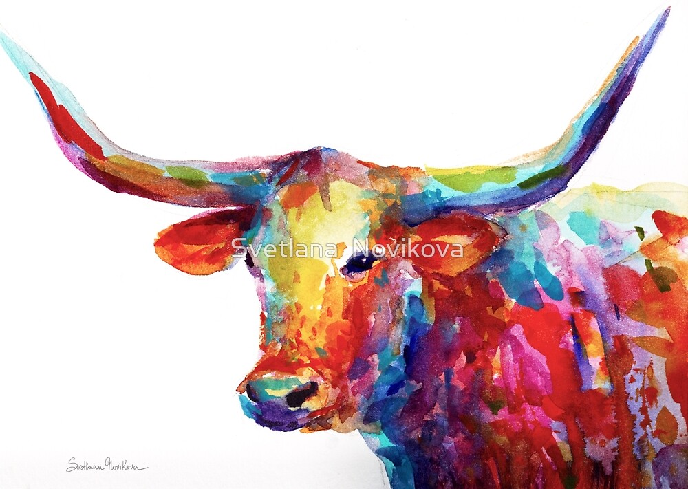 "Colorful Texas Longhorn watercolor painting Svetlana Novikova" by ...