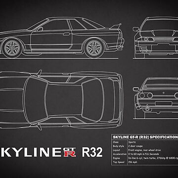 "Black Skyline R32 Blueprint" Sticker for Sale by rogue-design | Redbubble