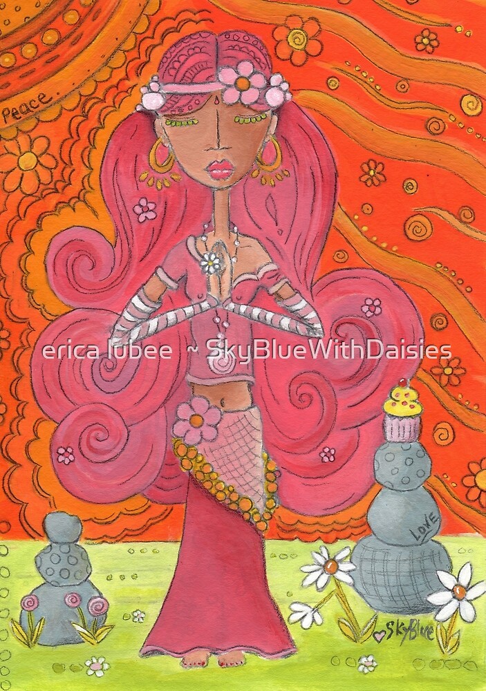 "Pink Yoga Gypsy – Whimsical Folk Art Girl in Namaste Pose " by erica ...