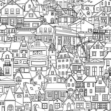 "Color My Town Black and White Coloring Page Print" Poster for Sale by ...