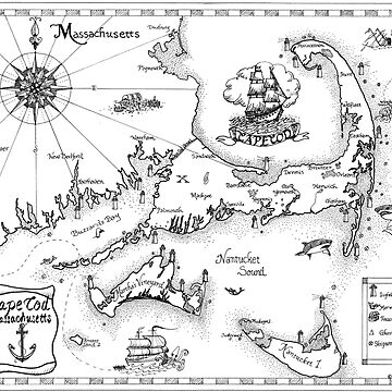 "Cape Cod Massachusetts Treasure Map, antique style" Pin for Sale by ...