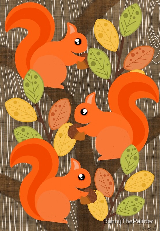 "Three Squirrels In A Tree" by BunnyThePainter | Redbubble