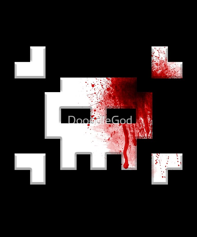 "8-bit Retro Skull Crossbones Headshot Blood Splatter Funny" by ...