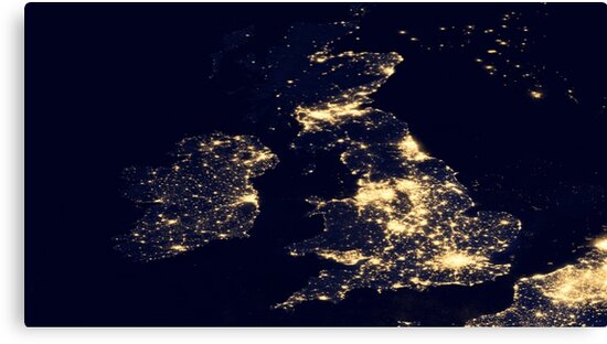 "The UK At Night - United Kingdom At Night - As Seen From Space" Canvas ...