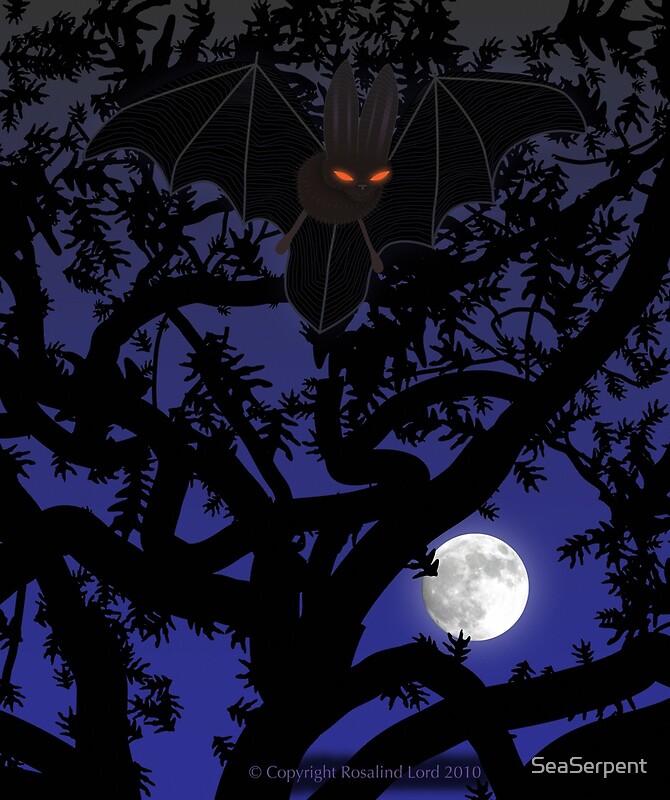 "Red-Eyed Bat Flying in Tree" by SeaSerpent | Redbubble