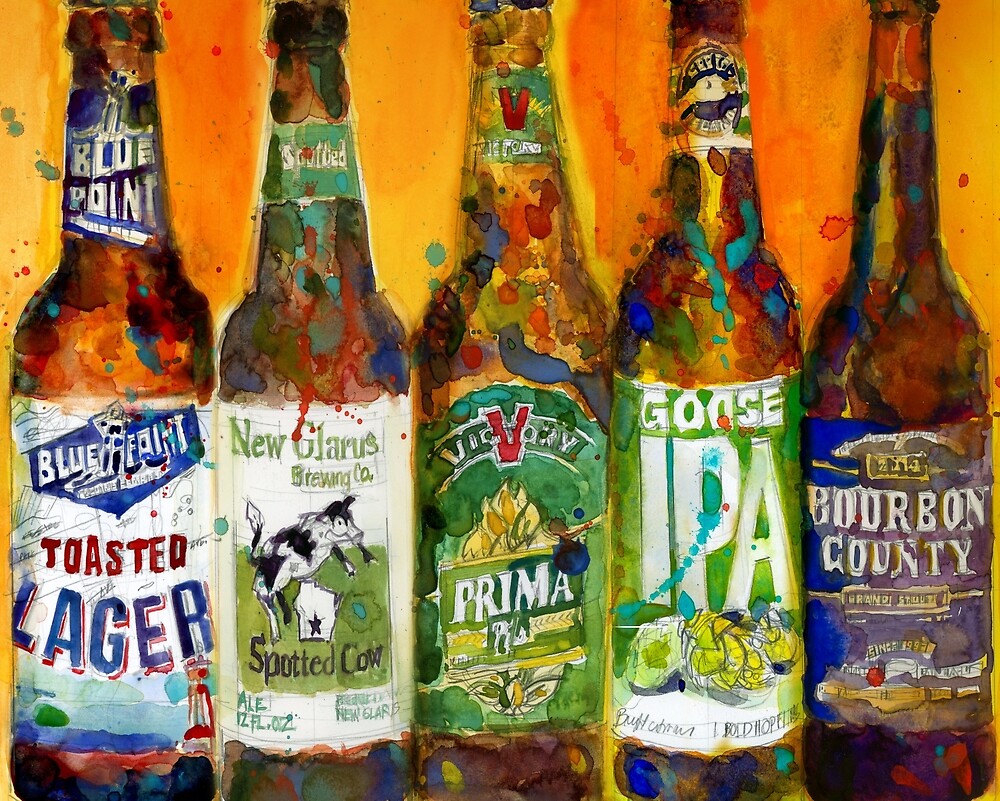 "Combo Beer Art Print- Fancy Beer -Bar Poster" by Dorrie Rifkin | Redbubble