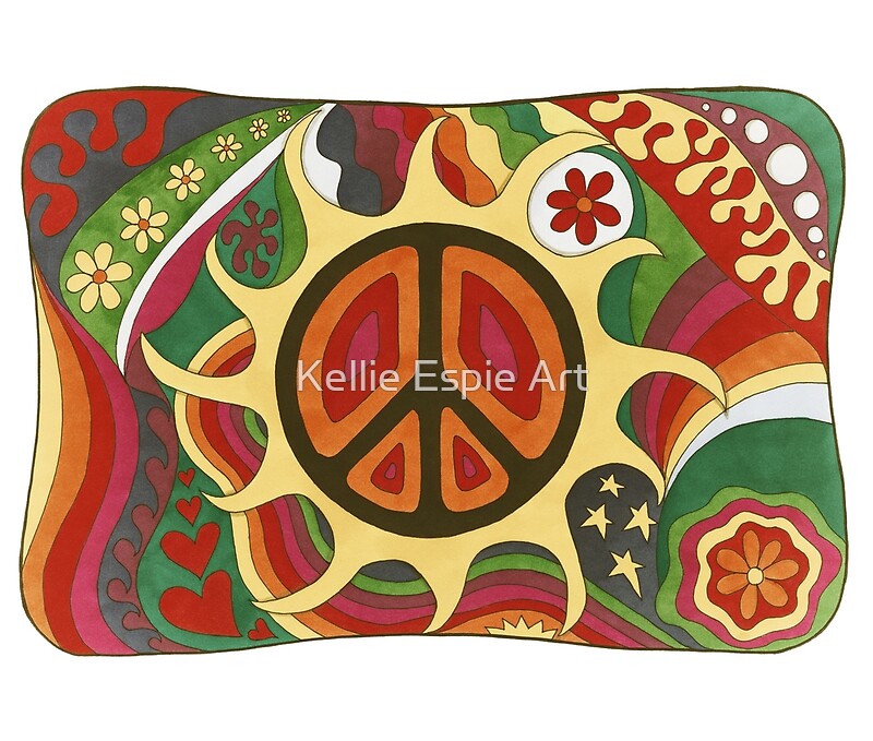 "Vintage Psychedelic Flaming Peace" by Kellie Espie | Redbubble