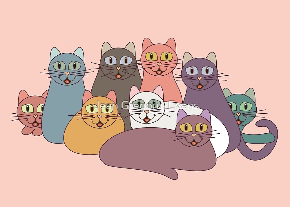 "NINE CATS WITH NINE LIVES = ?" by Jean Gregory Evans | Redbubble