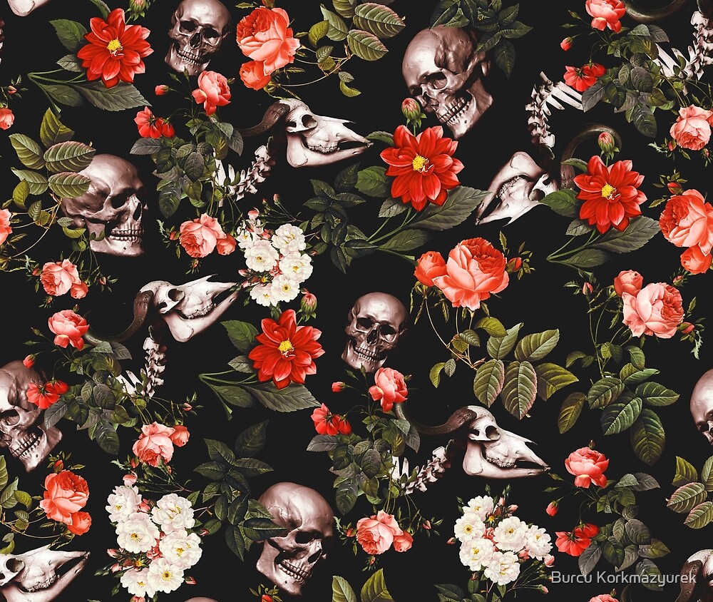 "Skull and Floral Pattern" by Burcu Korkmazyurek | Redbubble