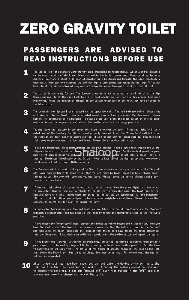 "2001 A Space Odyssey Zero Gravity Toilet Instructions" by Shaloop ...