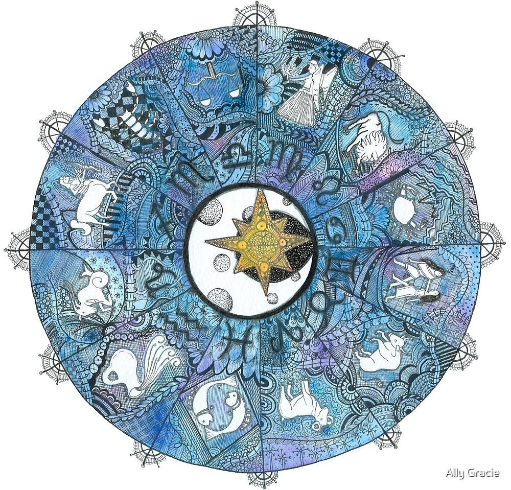 "Watercolor Zentangle Zodiac Chart" by Ally Gracie | Redbubble