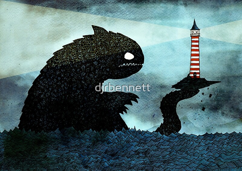 "Sea monster & Lighthouse" by djrbennett | Redbubble