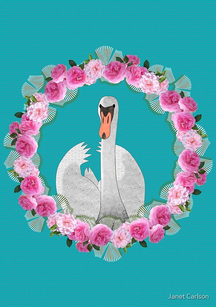 "Swan and Roses" by Janet Carlson | Redbubble