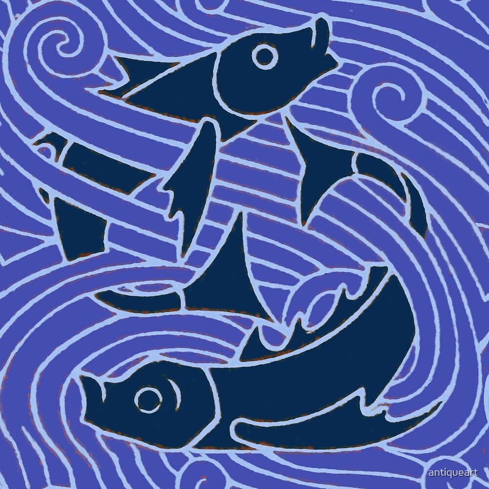 "Blue fish Swimming Waves swimming art graphic design" by antiqueart ...