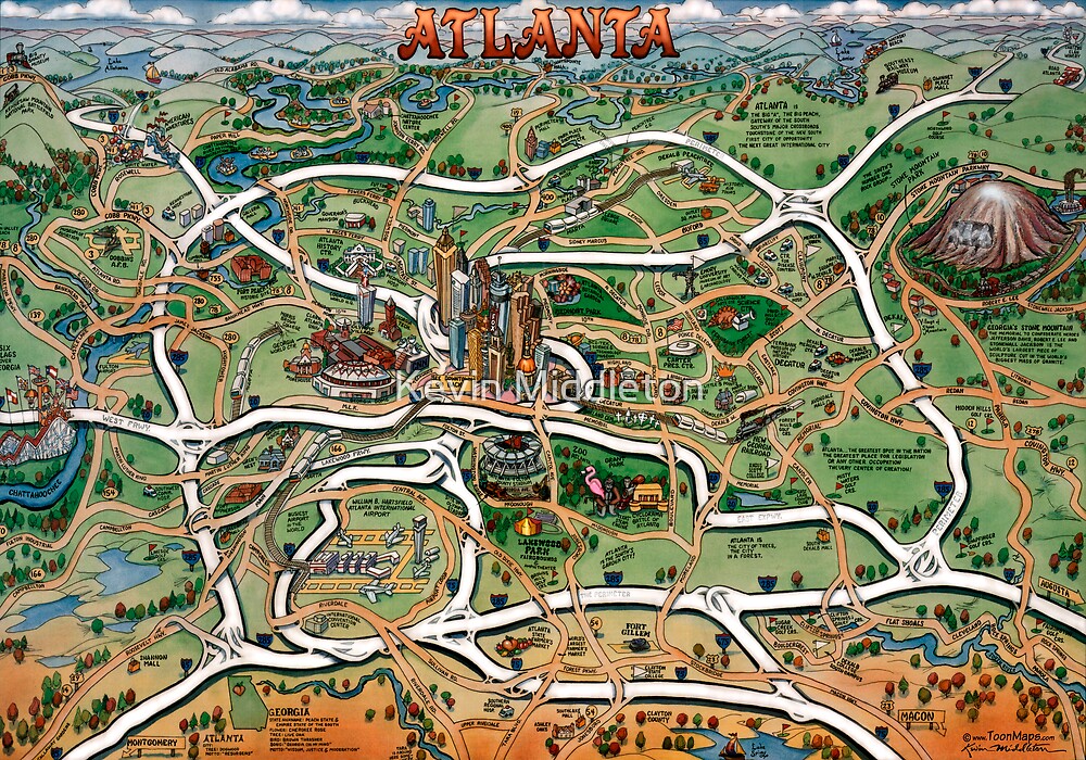 "Atlanta Georgia Cartoon Map" by Kevin Middleton | Redbubble