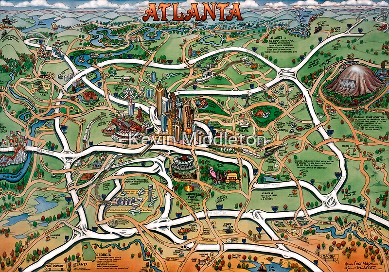 "Atlanta Georgia Cartoon Map" by Kevin Middleton | Redbubble