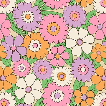 "Groovy retro flower power pattern in lilac, pink and orange" Sticker ...