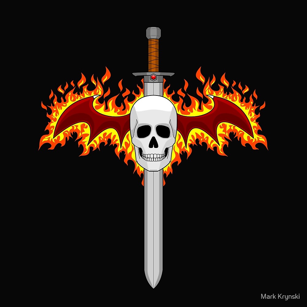 "Fire Skull with Sword and Wings" by Mark Krynski | Redbubble