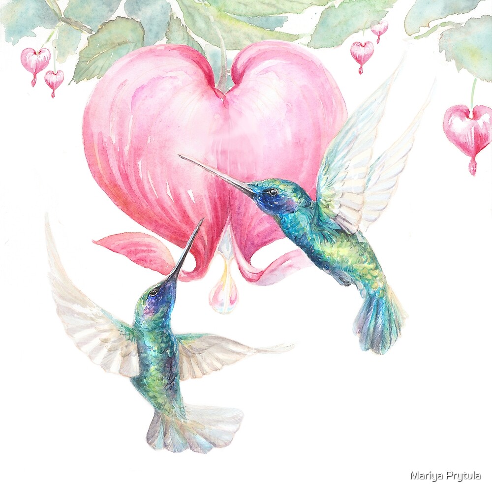 ""Bleeding Heart" - watercolor hummingbirds and bleeding heart" by ...