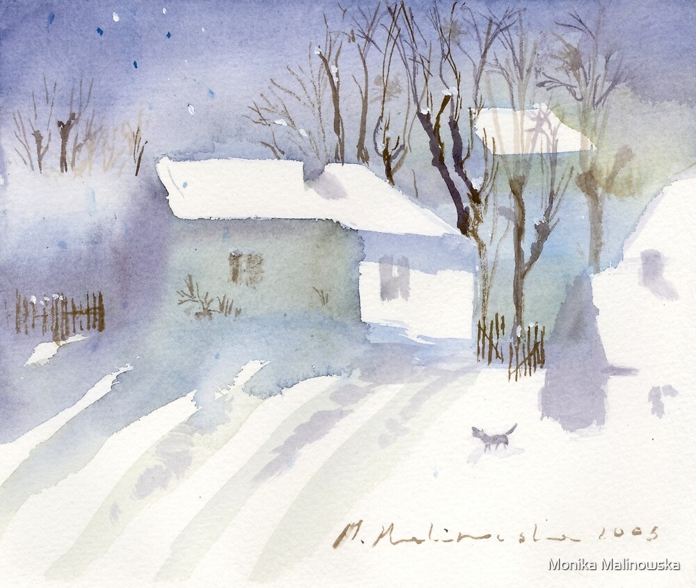 "Village house covered in snow" by Monika Malinowska | Redbubble