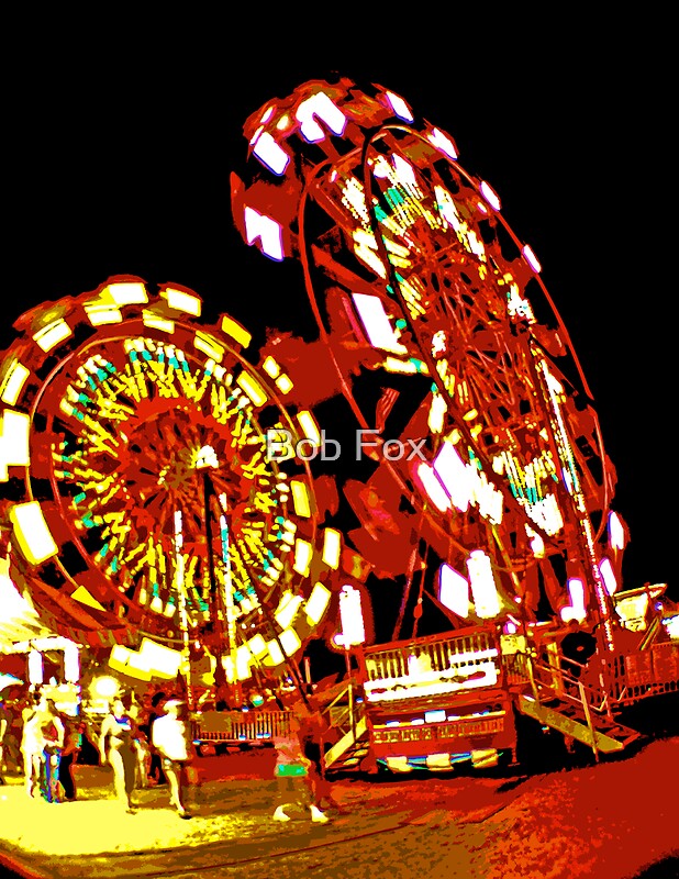 "Two Ferris Wheels at Night" by Bob Fox | Redbubble