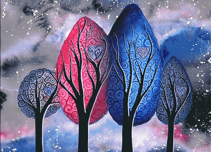 "Night tree family - watercolour painting of swirly trees" by klbailey ...