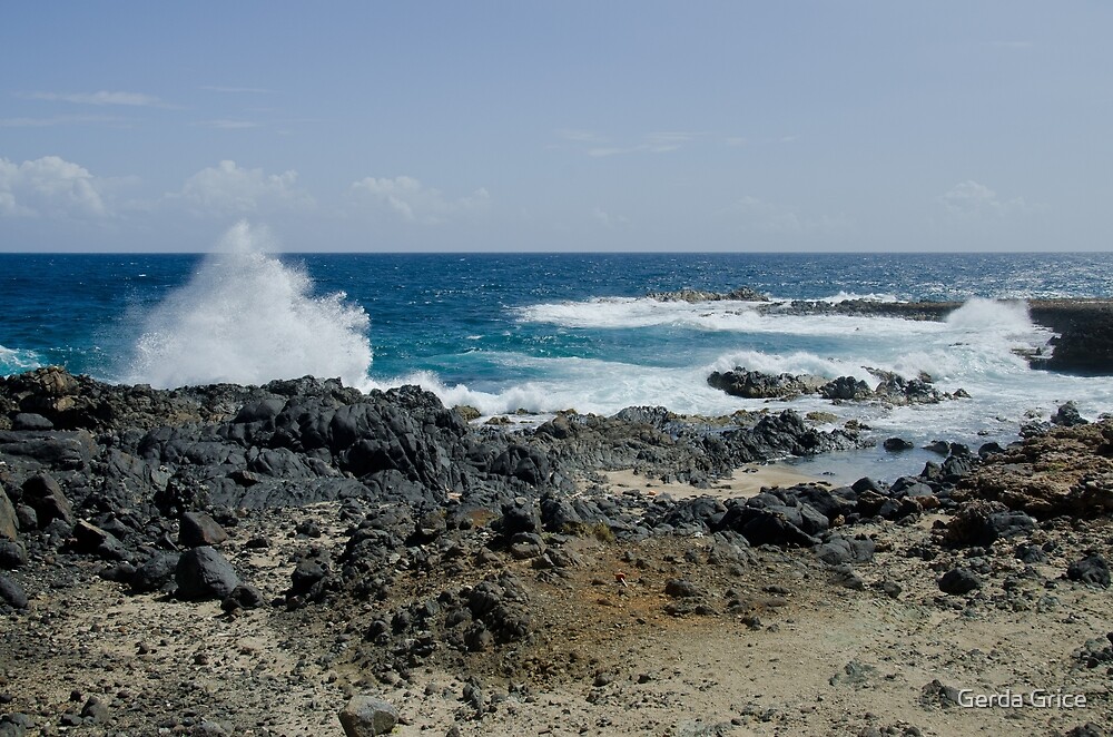 "Sea Crashing Against Lava Rocks, Aruba" by Gerda Grice | Redbubble