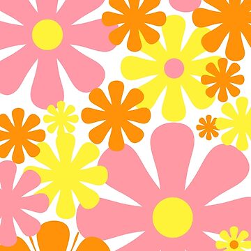 "Retro 60s 70s Flowers Vintage Style Floral Pattern Pink Yellow Orange ...