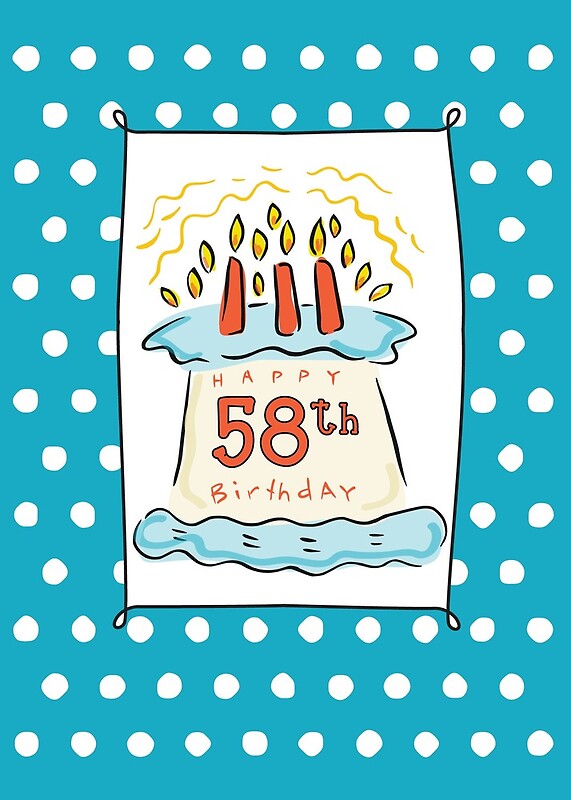 "58th Birthday Cake on Blue Teal with Dots" Greeting Cards by ...