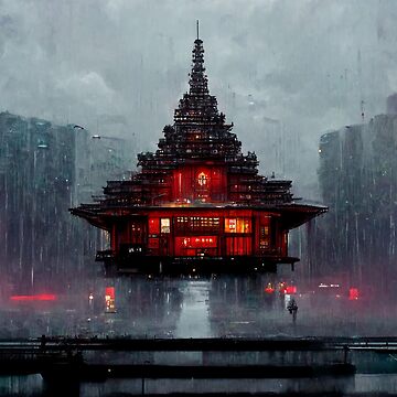 "Cyberpunk Buddhist Rain Temple" Poster for Sale by CyberStreetArt ...