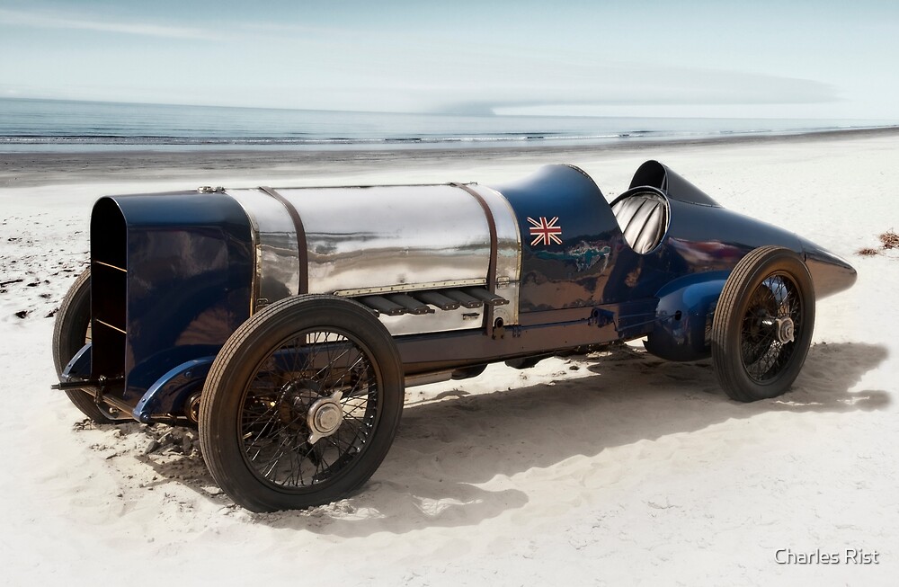 "Sunbeam 'Blue Bird' on Pendine Sands" by Charles Rist | Redbubble