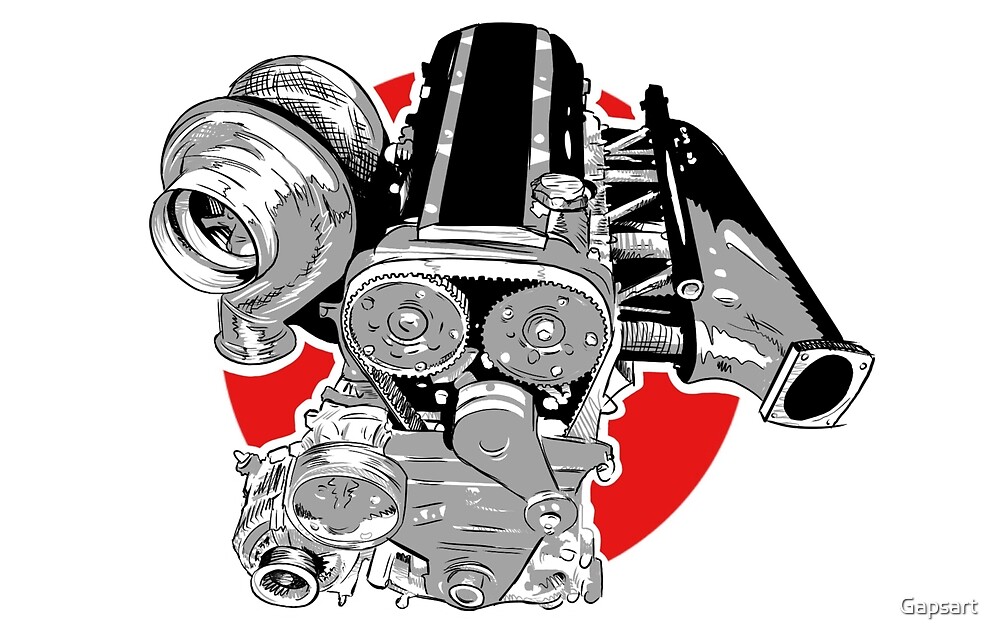 "2JZ engine JDM tuner illustration" by Gapsart | Redbubble