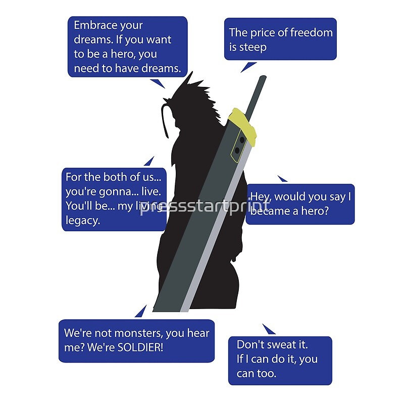 "Zack Fair Final Fantasy VII Quotes" by pressstartprint | Redbubble