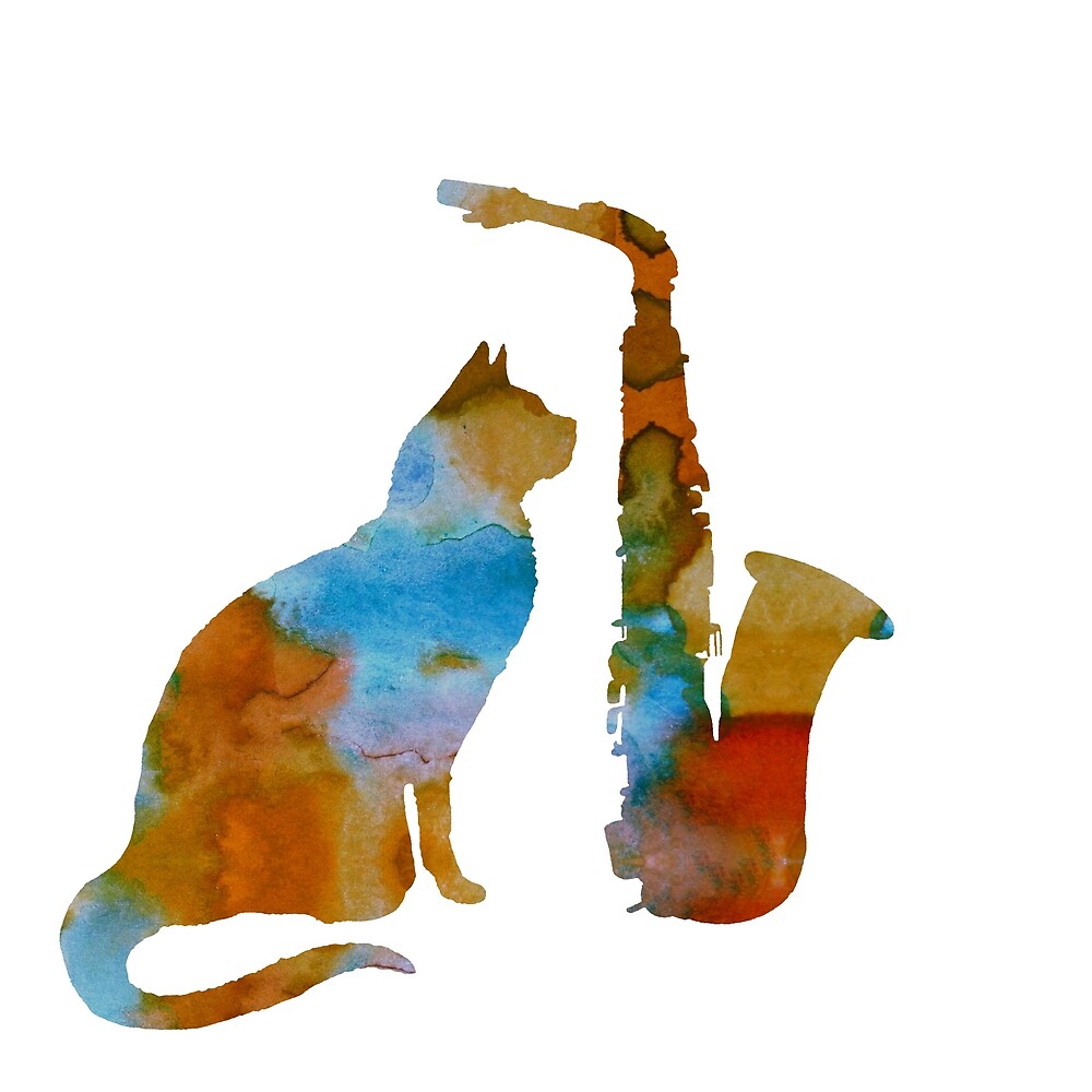 "Saxophone cat art" by TheJollyMarten | Redbubble