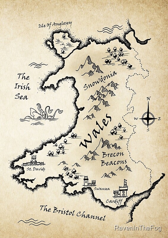 "Medieval Map Of Wales - English" by Ross Jones | Redbubble