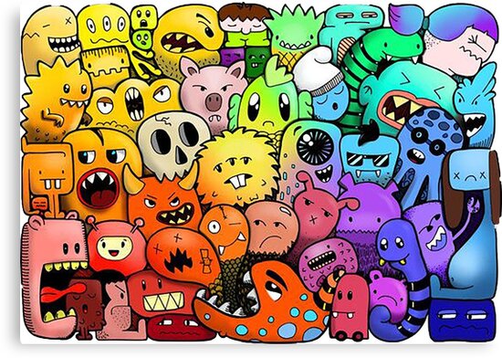 "Rainbow Monsters" Canvas Print by JuicypeachXx | Redbubble