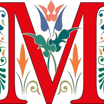 "Floral letter M colorful alphabet. botanical Renaissance. the fancy ...