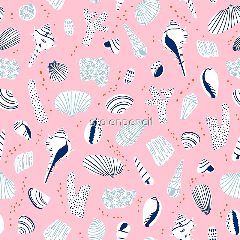"Shells on pink background" by stolenpencil | Redbubble
