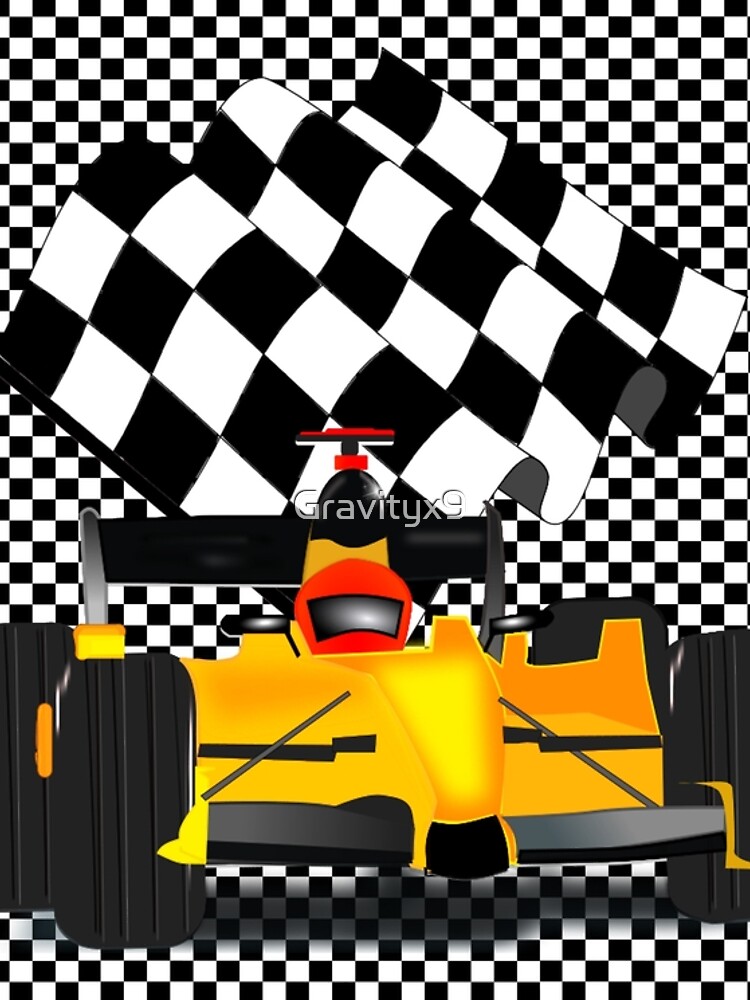 "Yellow Race Car with Checkered Flag" Sticker by Gravityx9 | Redbubble