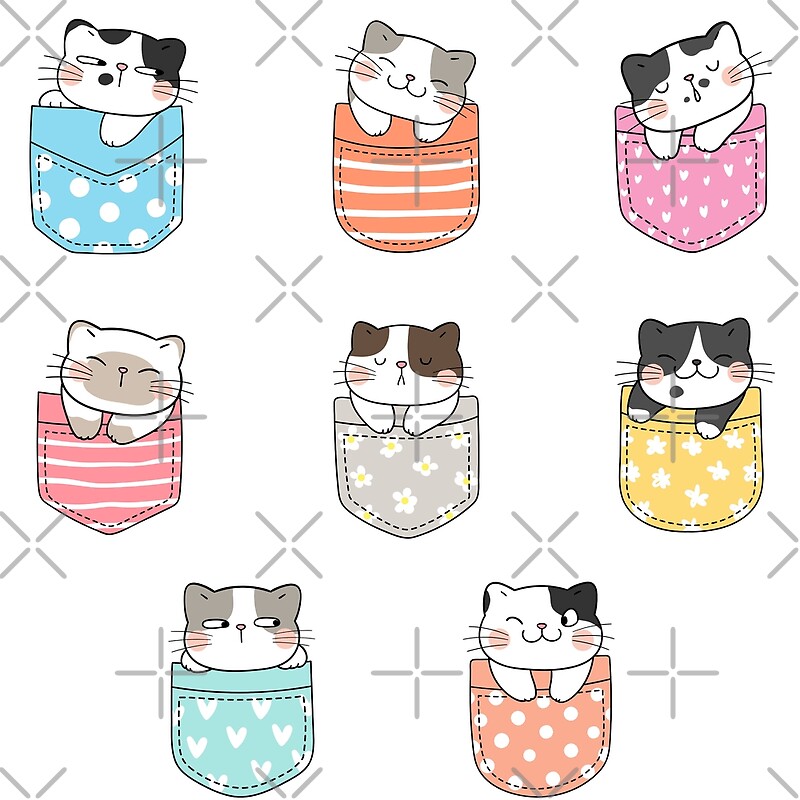 "Cute Pocket Cats Sticker set of 8" by Nakikej | Redbubble
