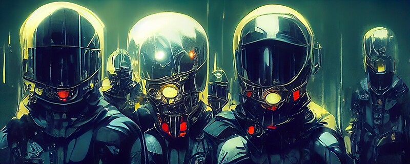"A group of cyborgs in the rain #2" by artistico-ai | Redbubble