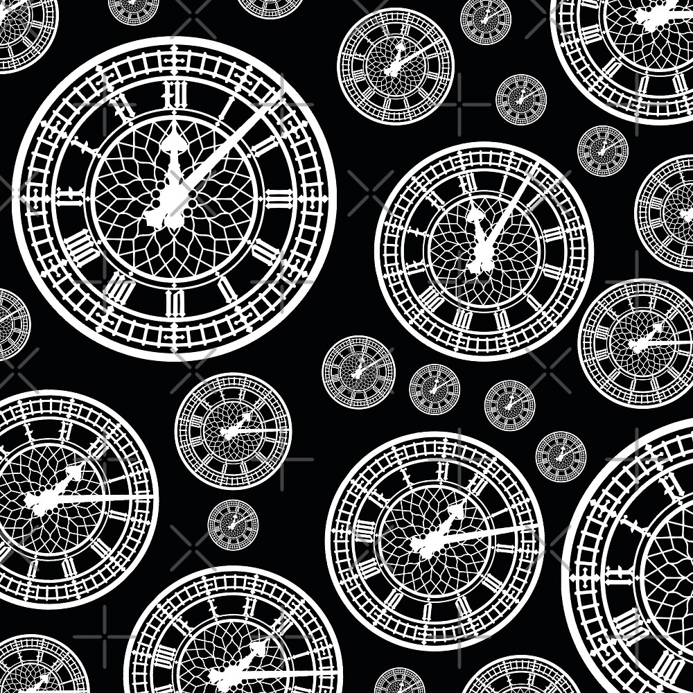 "Black and White Vintage Clock Pattern" by MyArt23 | Redbubble