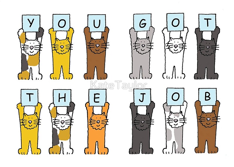 "New Job Congratulations Cartoon Cats" by KateTaylor | Redbubble