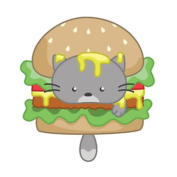 "Cute Chibi Grey Cat Burger" Sticker for Sale by ServusPrincess | Redbubble