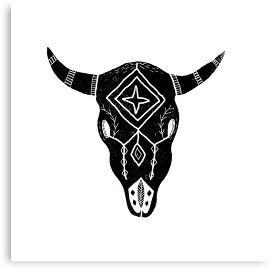 "Longhorn black and white linocut bull " Canvas Print by monooprints ...