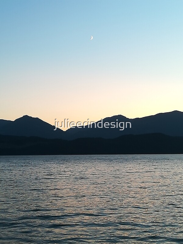 "Sunset and Crescent Moon over the Water" by Julie Erin Designs | Redbubble