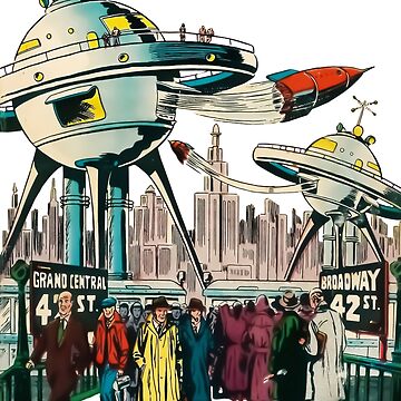 "City Futuristic Buildings Crowd Space Rockets Retro Comic Vintage ...